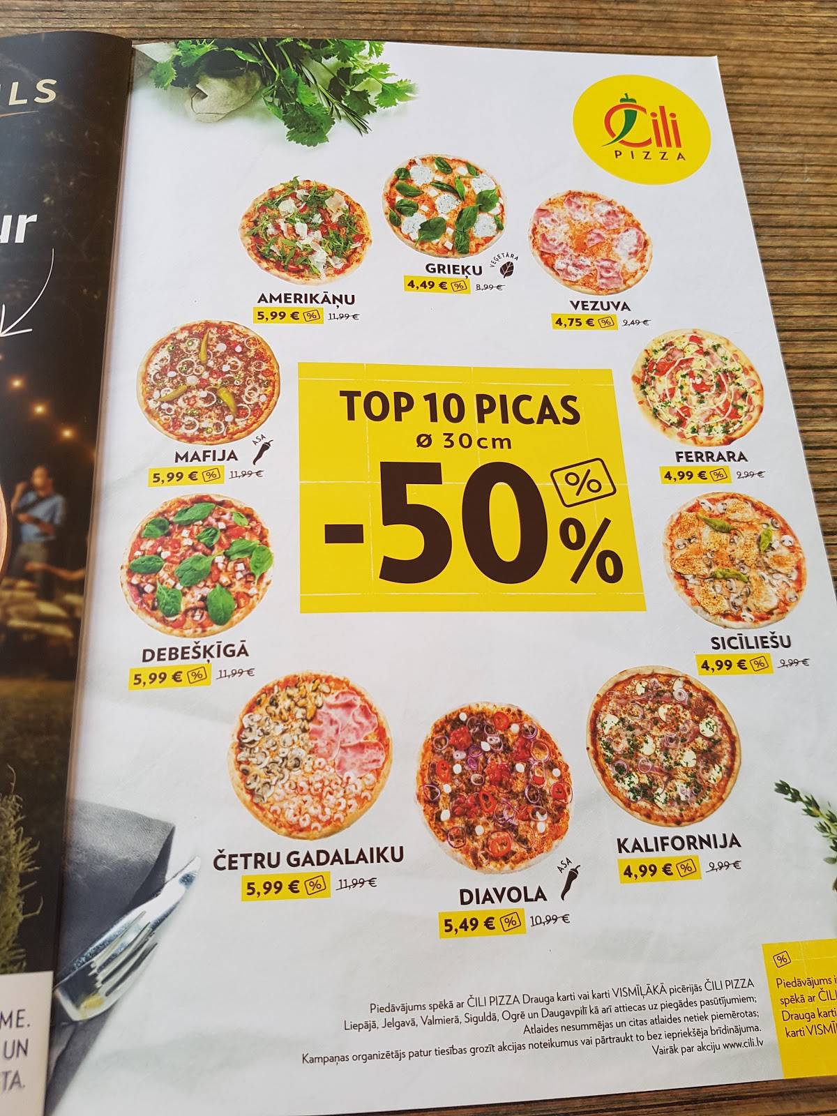 Menu at Picērija "Čili pica" — Tirdzniecības centrs "Šokolāde ...