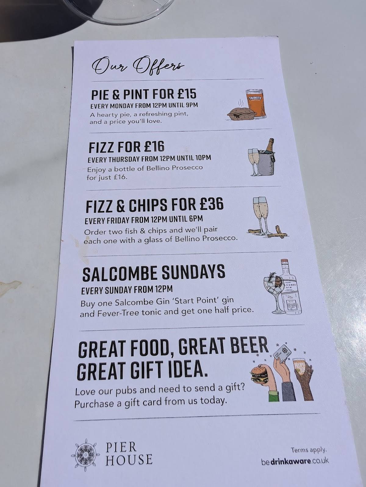 Menu at Pier House Hotel, Charlestown pub & bar, Saint Austell ...