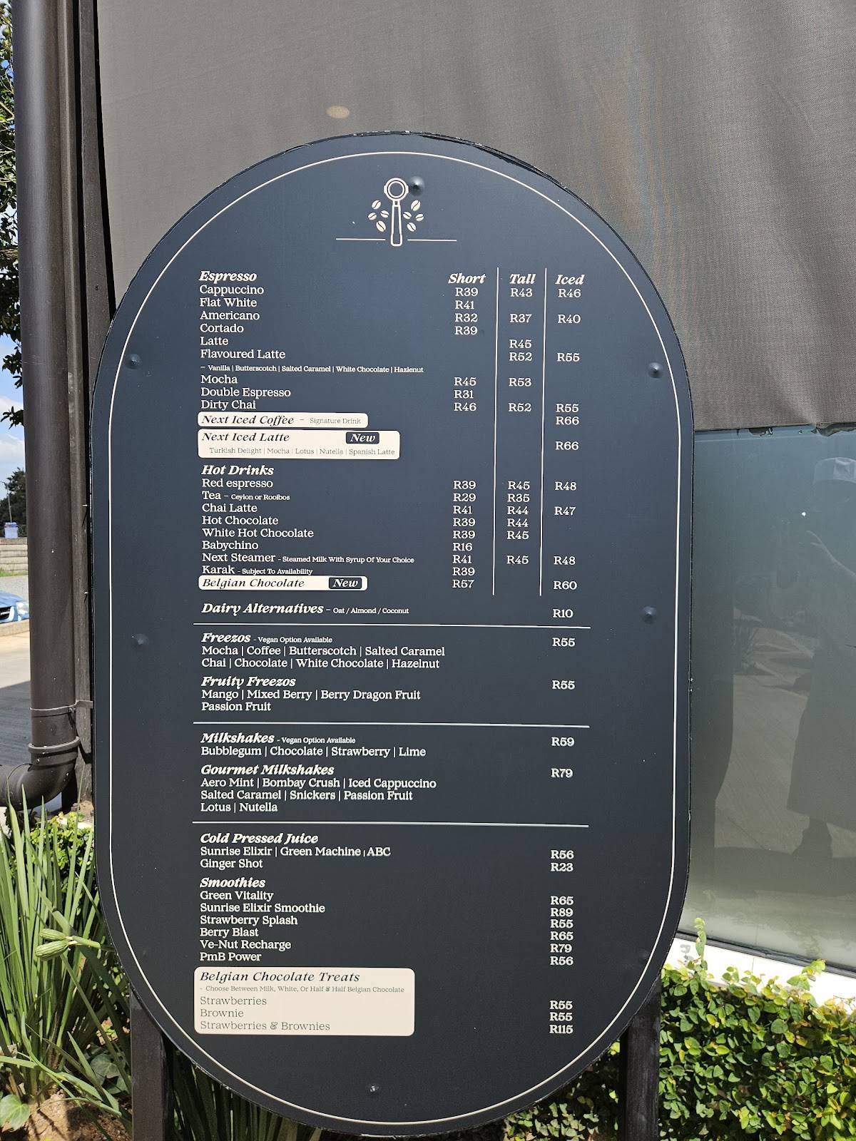 Menu at NextCoffee Cafe, Pietermaritzburg