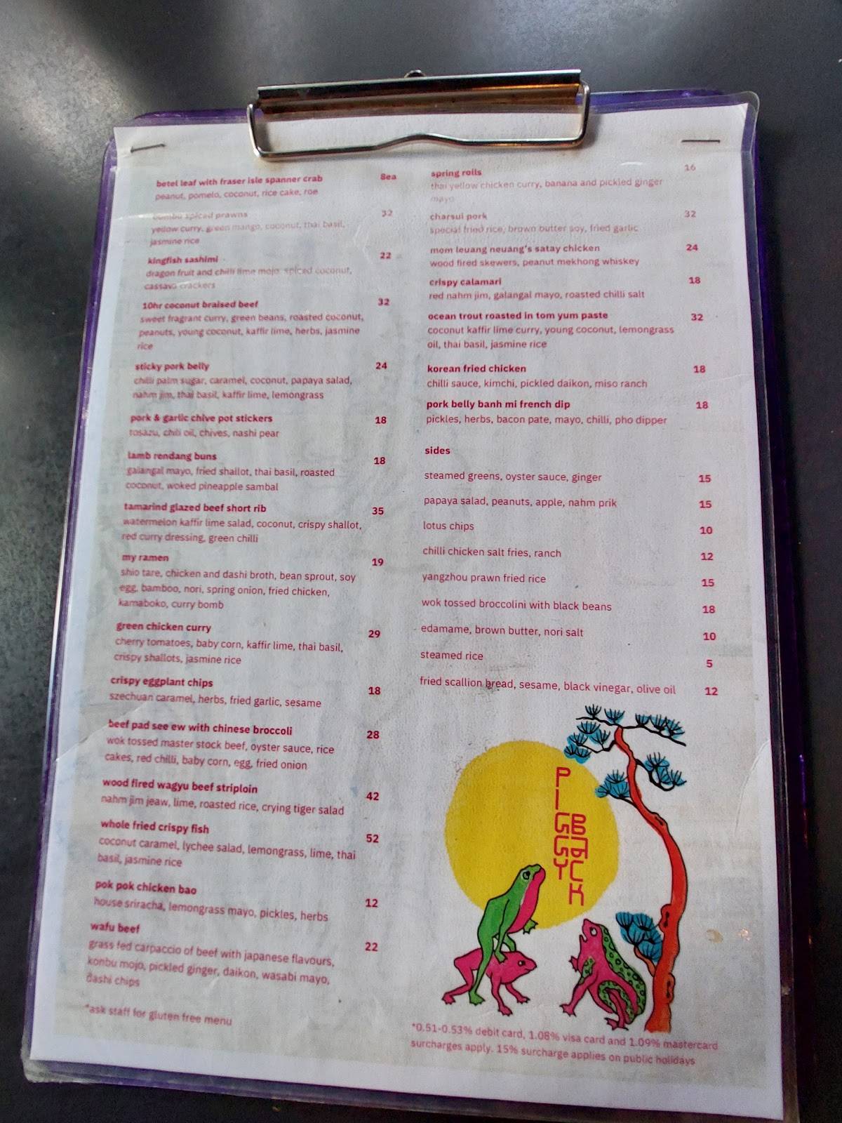 Menu at Piggyback restaurant, Palmwoods