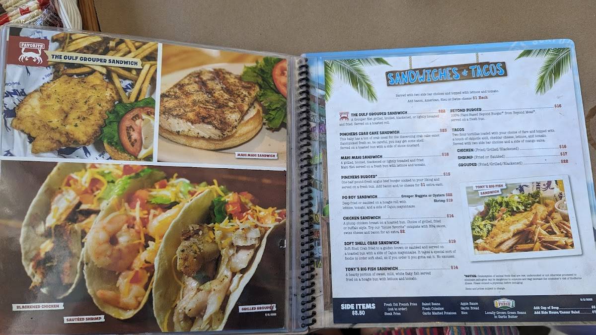 Menu at Pinchers restaurant, Key West