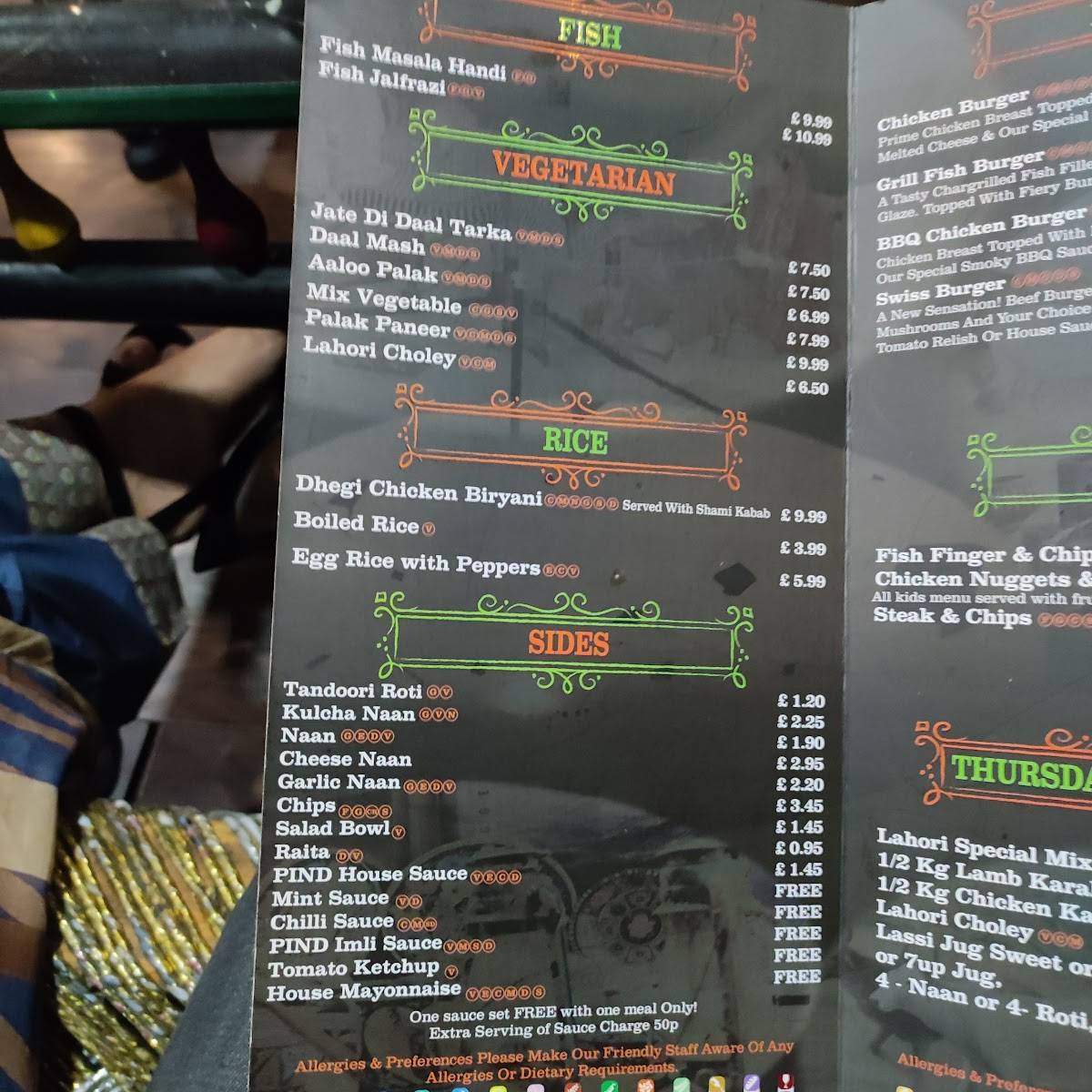 Menu at Pind Restaurant, Bradford