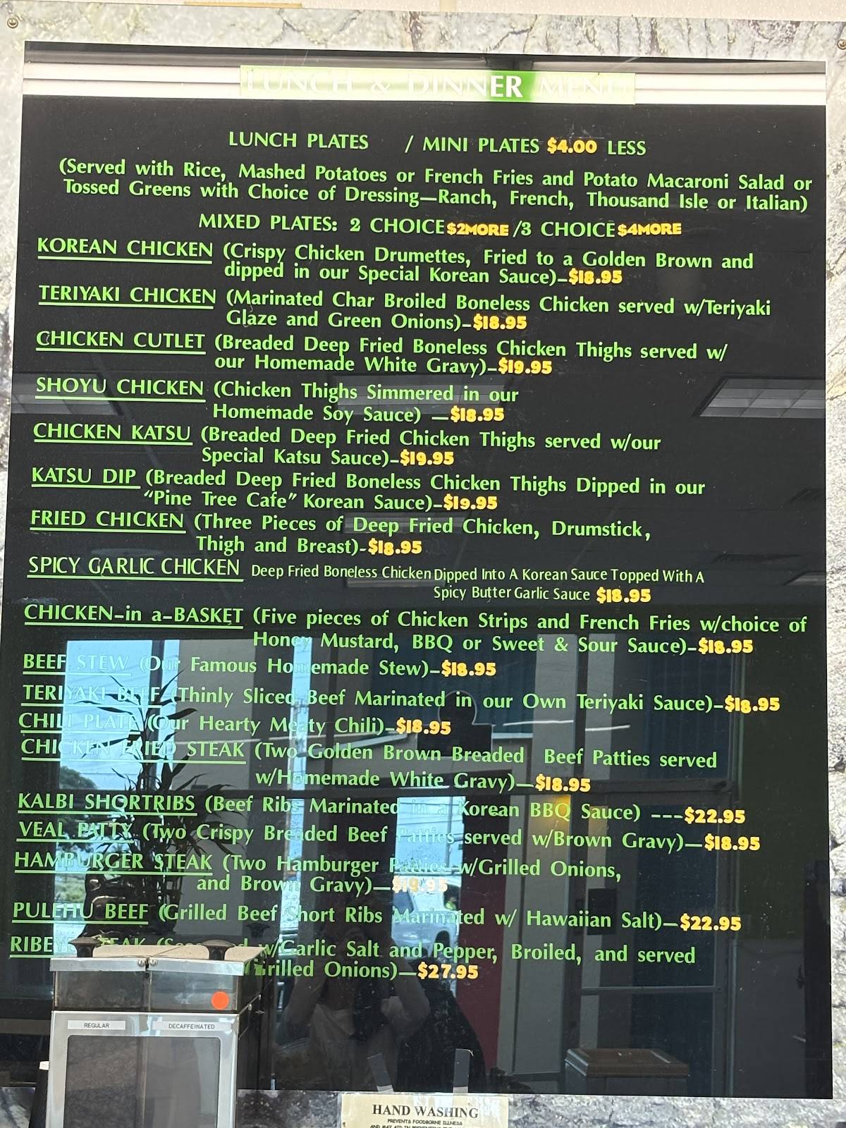 Menu at Pine Tree Cafe, Kailua-Kona, 73-4040 Hulikoa Dr