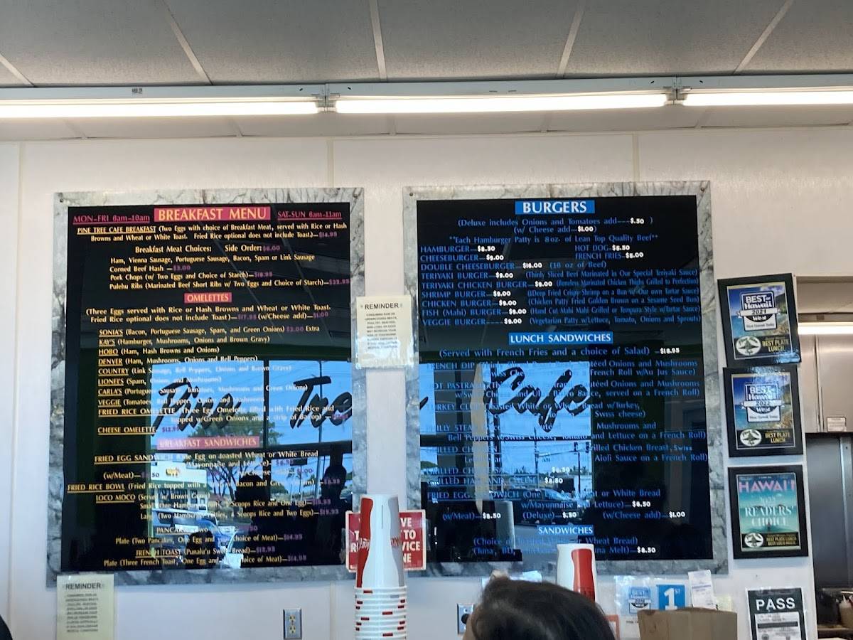 Menu at Pine Tree Cafe, Kailua-Kona, 73-4040 Hulikoa Dr