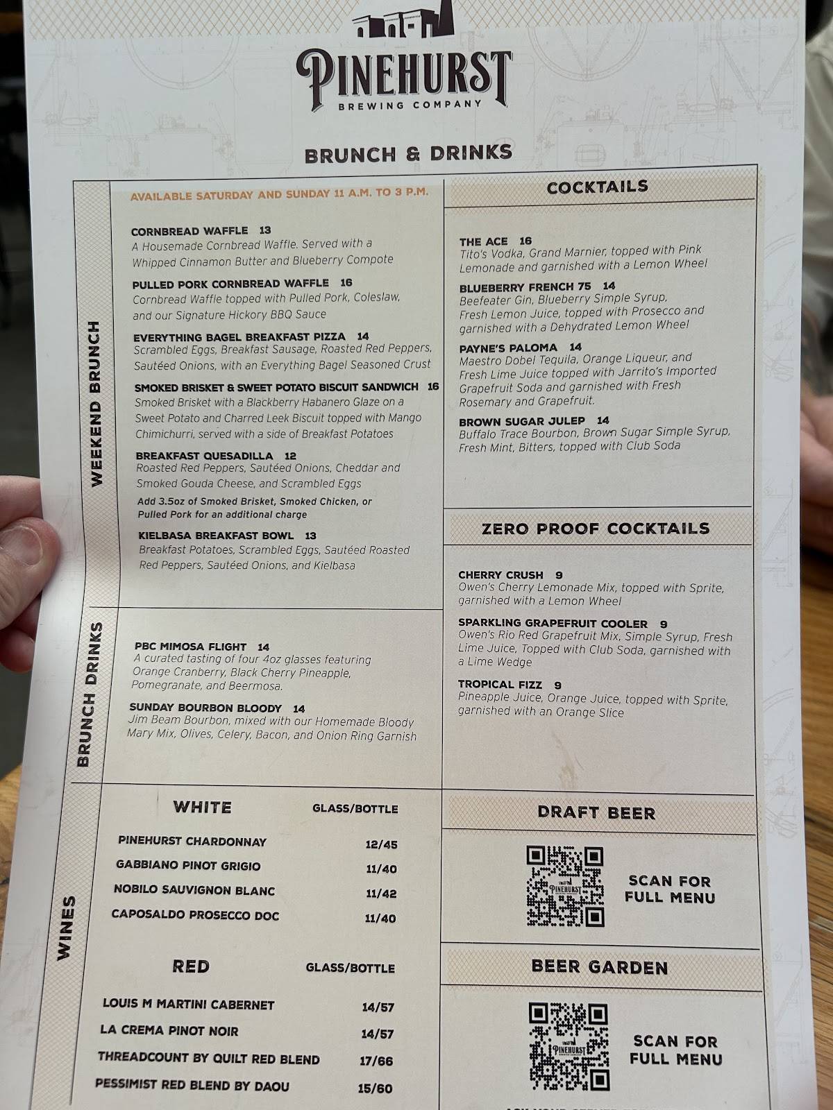 Menu at Pinehurst Brewing Company pub & bar, Pinehurst