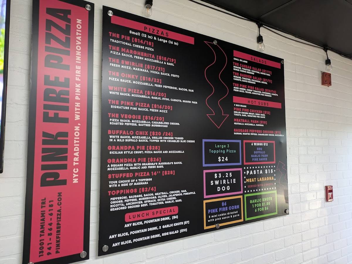 Menu at Pink Fire Pizza pizzeria, North Port