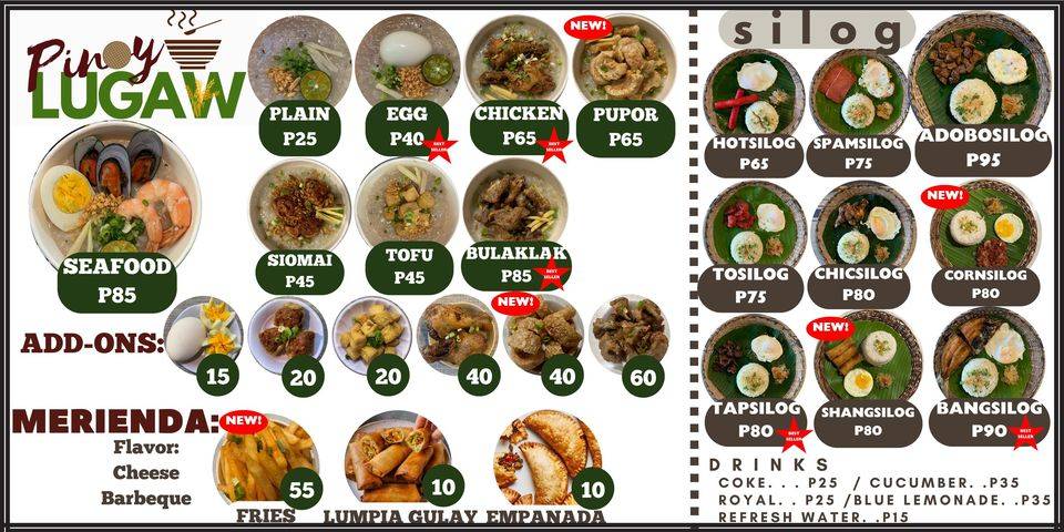 Menu at Pinoy Lugaw Talahiban Main Branch restaurant, San Juan
