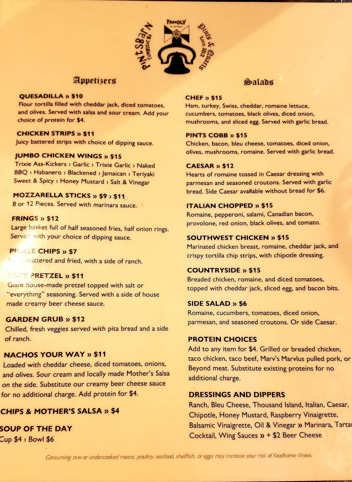 Menu at Pints & Quarts - Lacey pub & bar, Lacey, College St SE