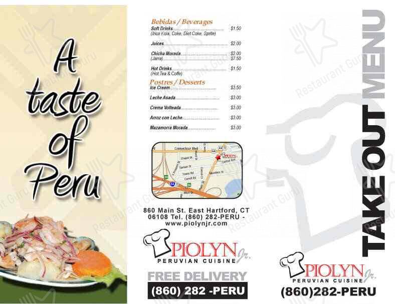 Menu at Piolyn Junior Restaurant, East Hartford, 860 Main St
