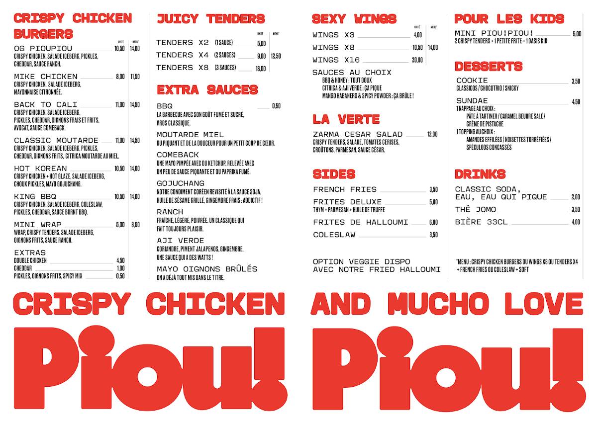 Menu au Piou!Piou! - Lyon 3 restaurant, Lyon