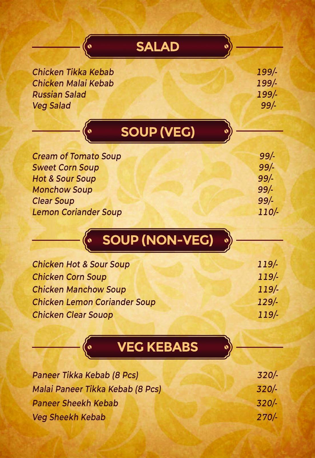 Menu at Pista house Anantapur, Anantapur