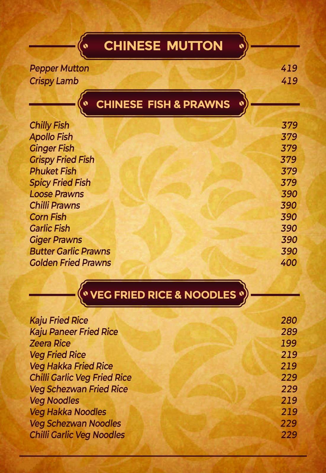 Menu at Pista house Anantapur, Anantapur