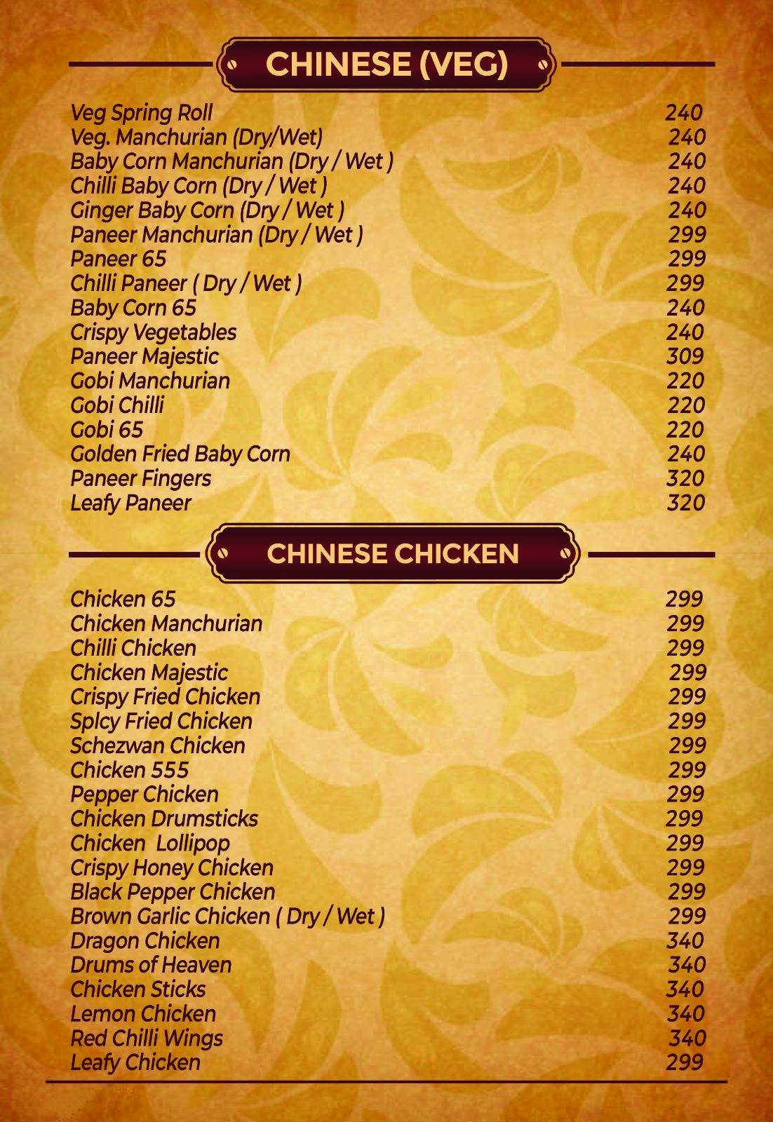 Menu at Pista house Anantapur, Anantapur