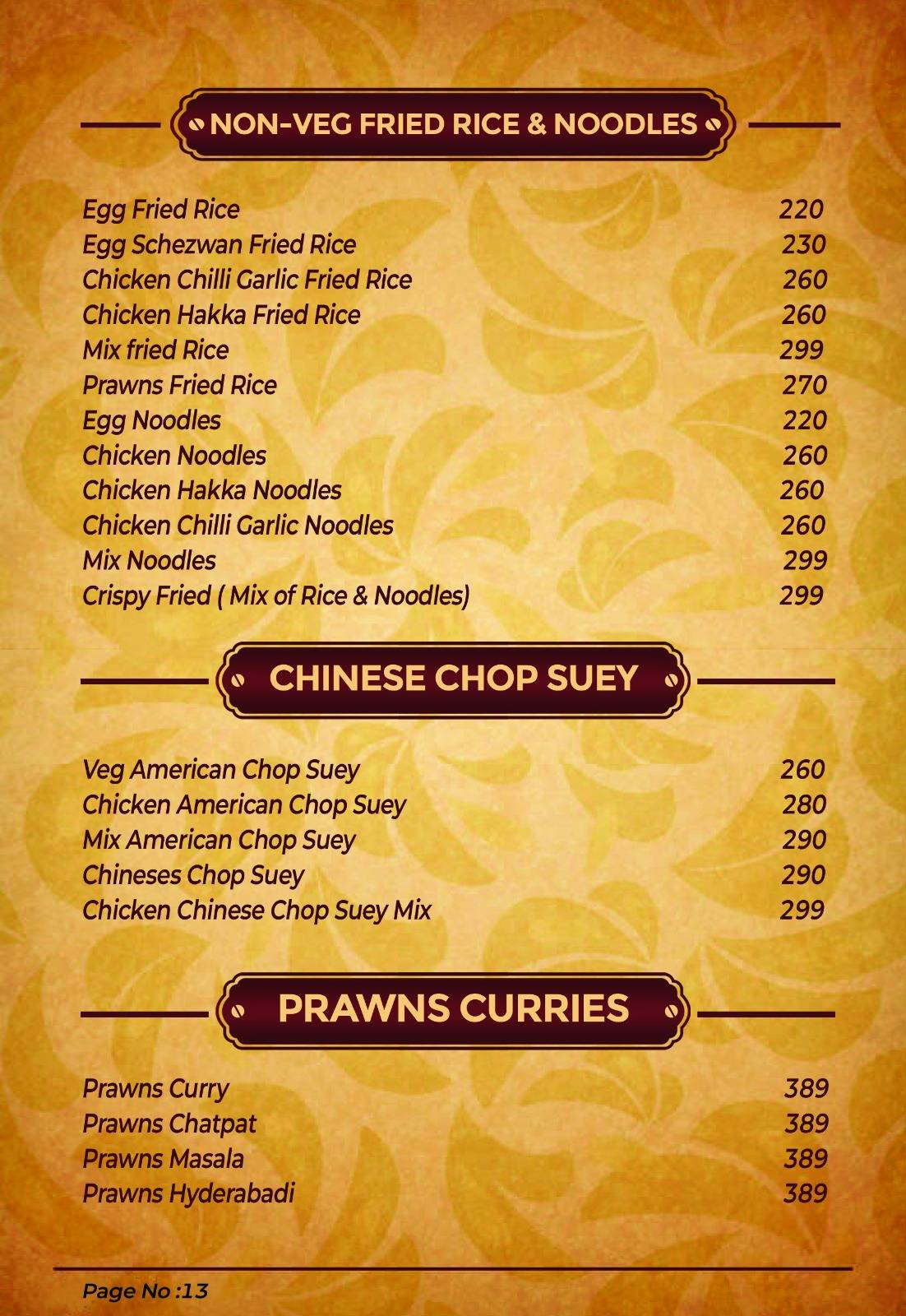 Menu at Pista house Anantapur, Anantapur