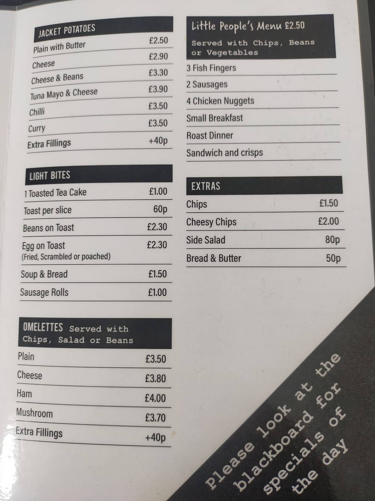 Menu at Pitt Stop Café cafe, Kidderminster
