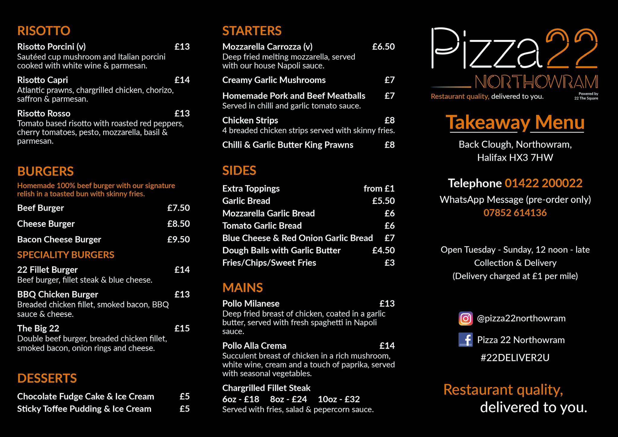 Menu at Pizza 22 Northowram pizzeria, Halifax