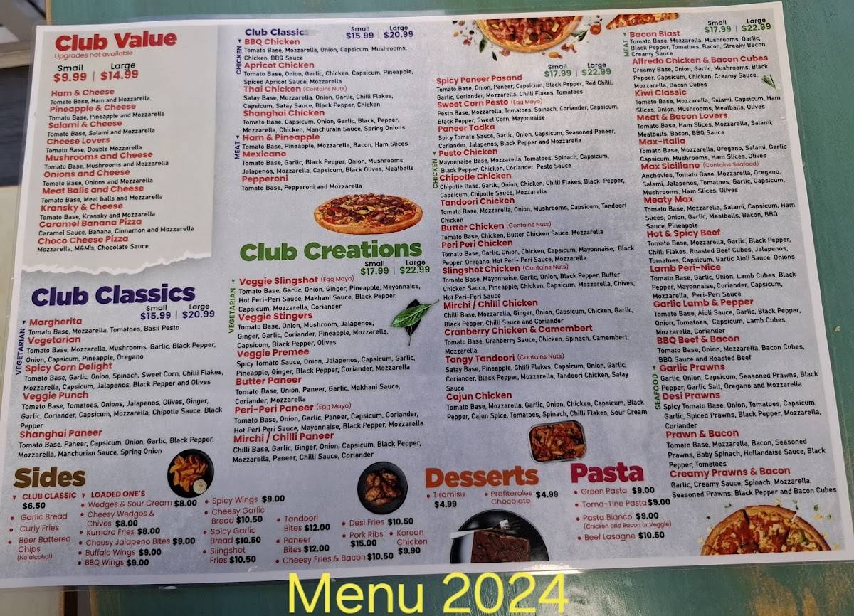 Menu at Pizza Club Max - Palmerston North, Palmerston North