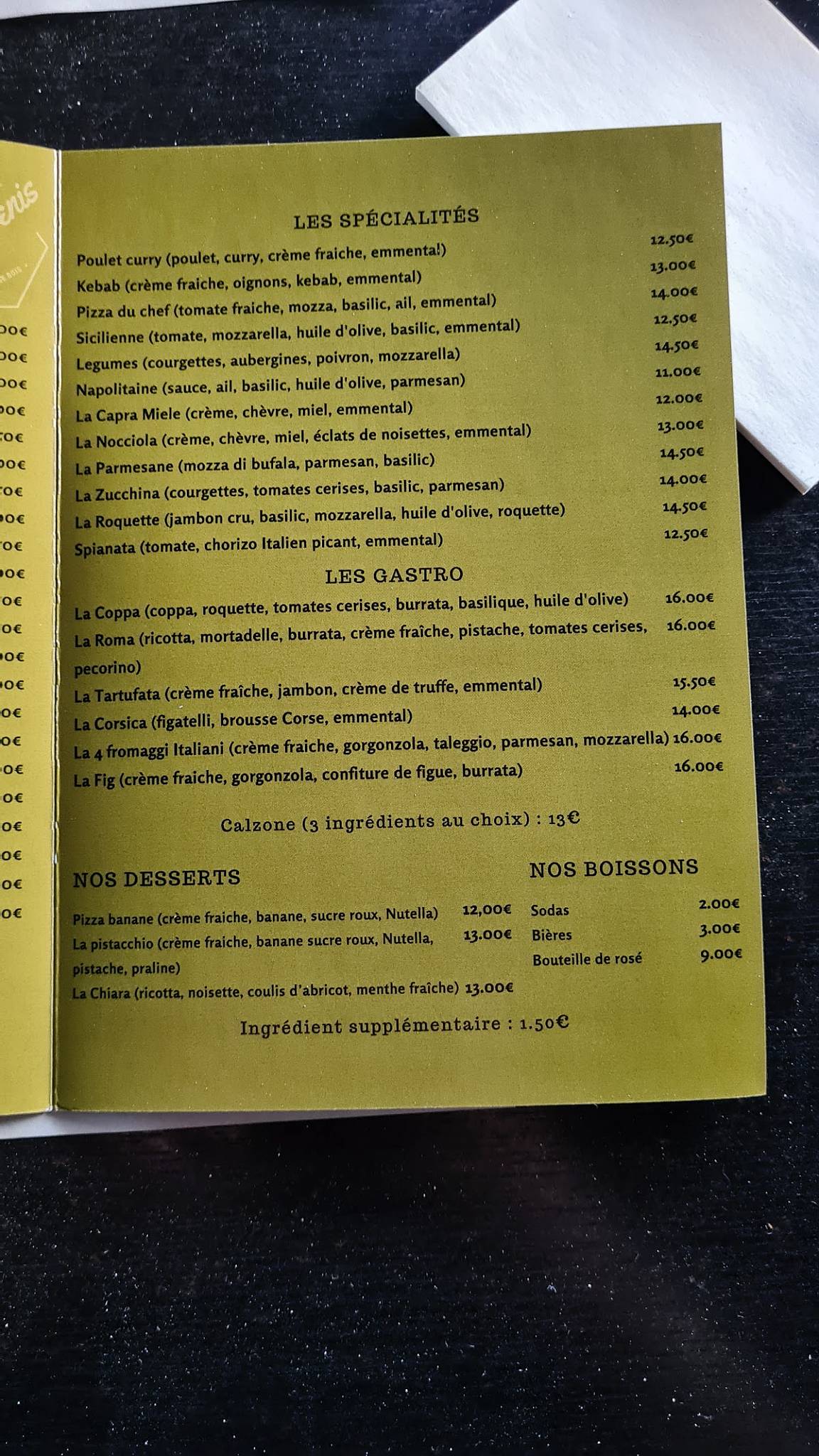 Menu au Pizza Denis restaurant, Rognac, Av. des Mûriers