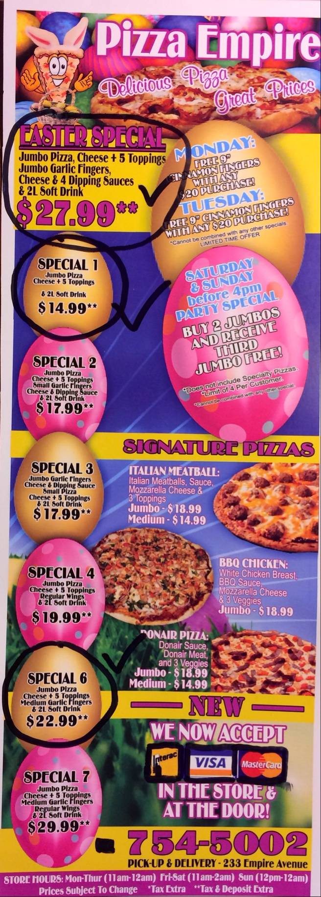 Menu at Pizza Empire pizzeria, St. John's, 233 Empire Ave