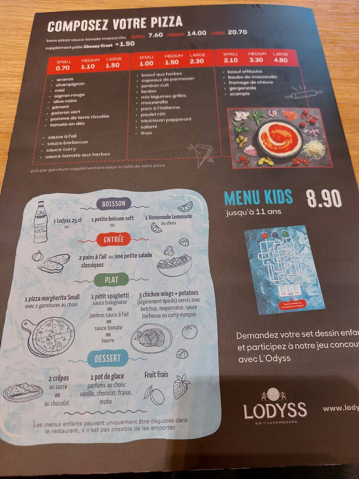 Menu au Pizza Hut Rodange, Pétange