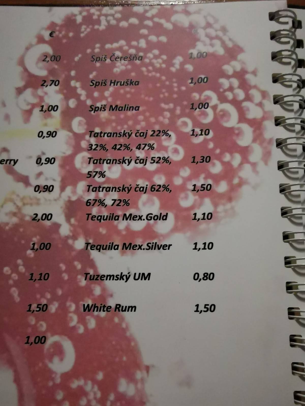 Menu at Pizza Jobi restaurant, Giraltovce