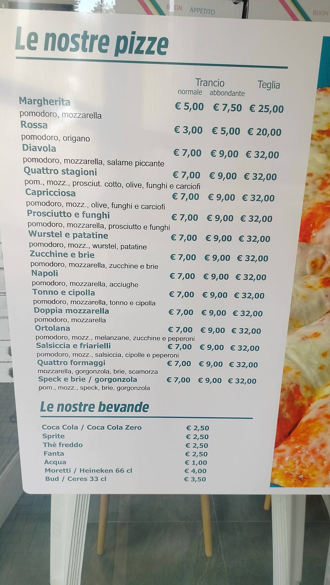 Menu da Pizza al trancio da Bea ristorante, Carpiano