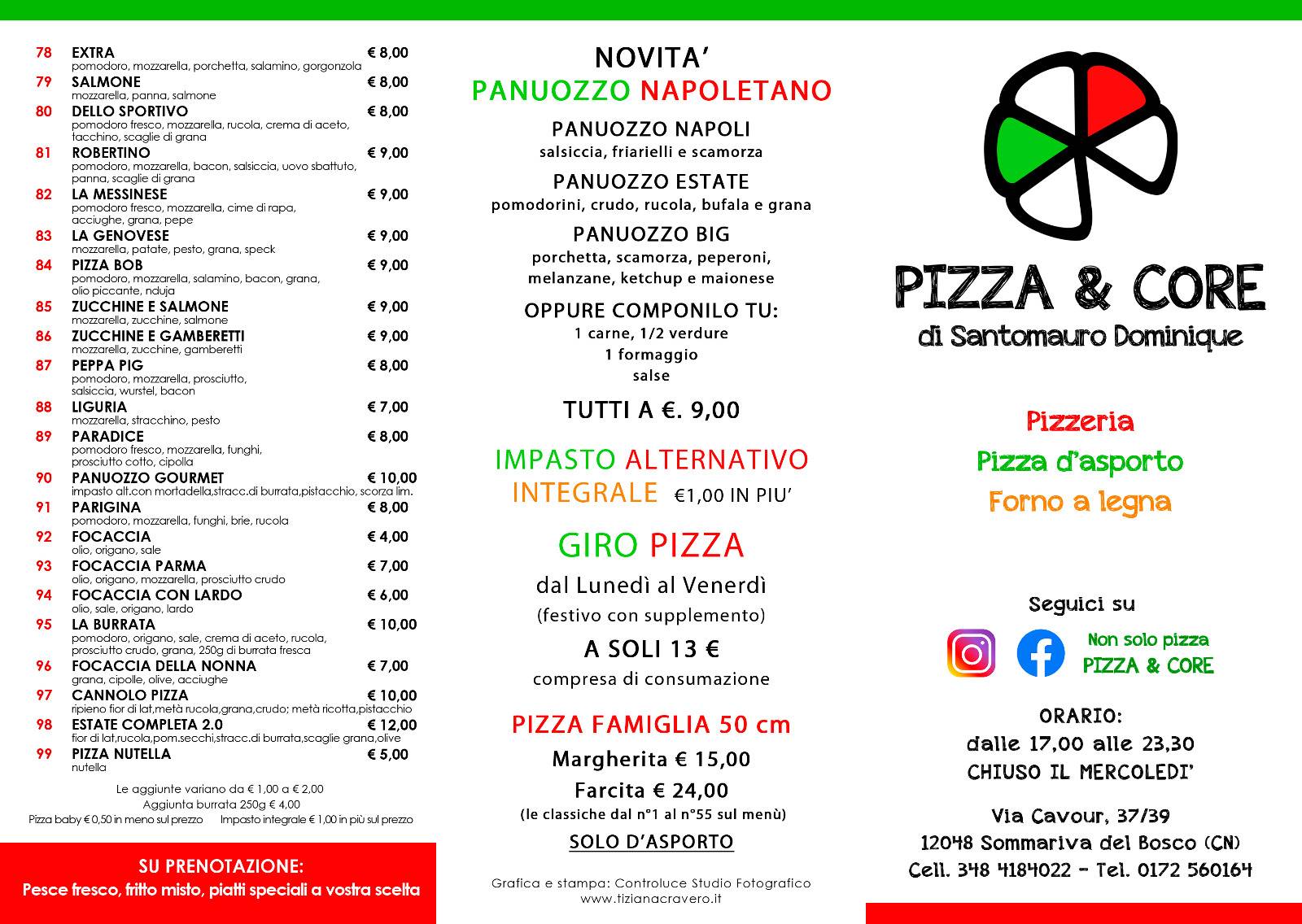 Menu at Pizza & Core pizzeria, Sommariva del Bosco