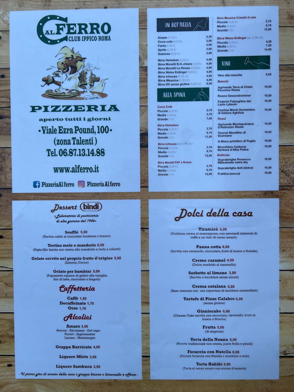 Menu da Al Ferro pizzeria, Roma, Viale Ezra Pound
