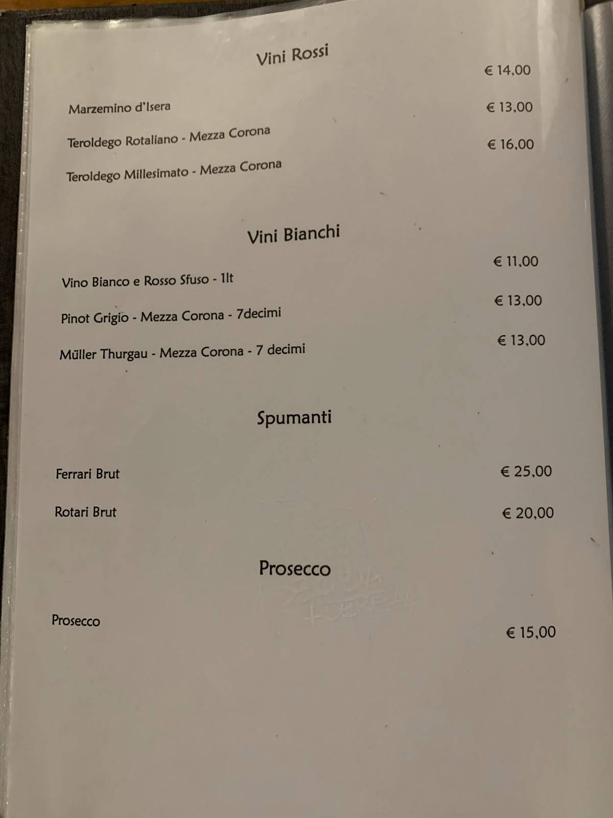 Menu da Pizzeria El Filo', Levico Terme