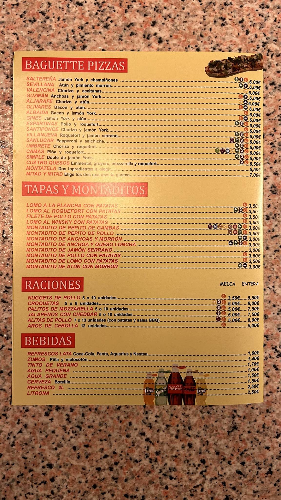 Carta de Pizzería El Lagar, Salteras