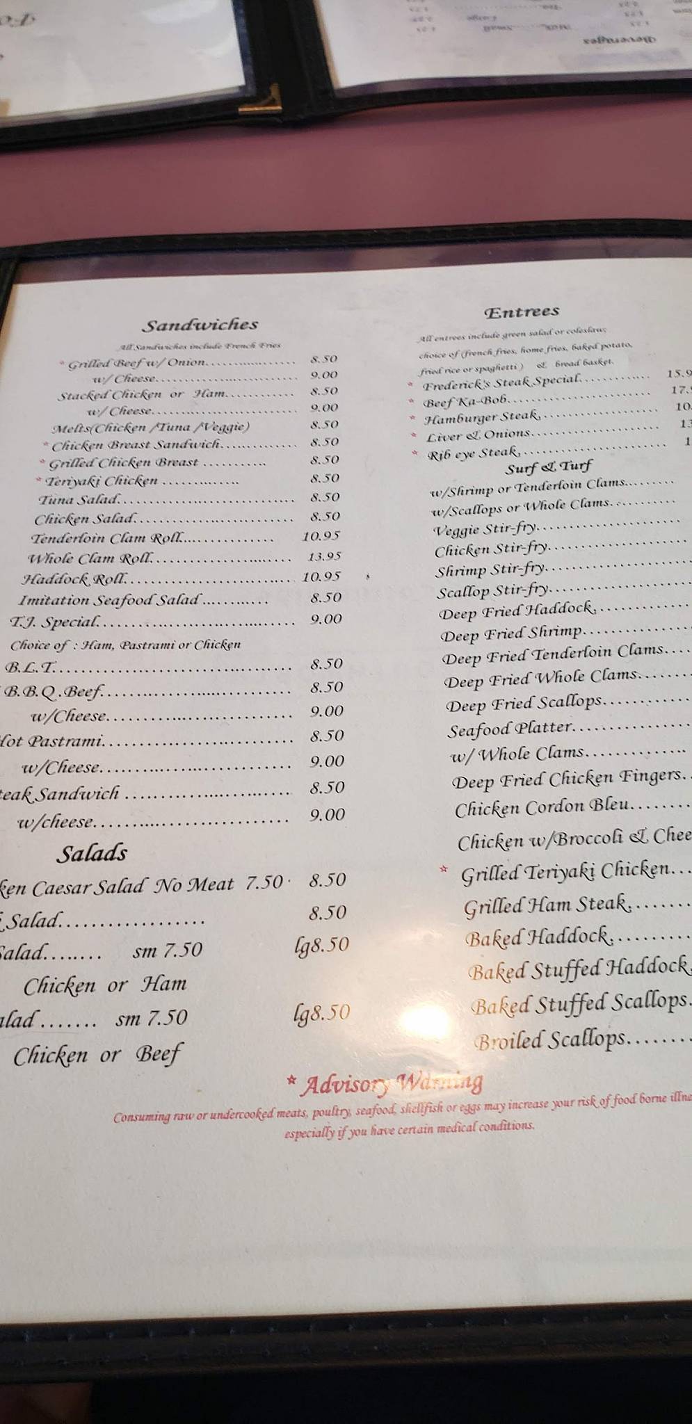 Menu at Frederick' s Southside Restaurant, Caribou