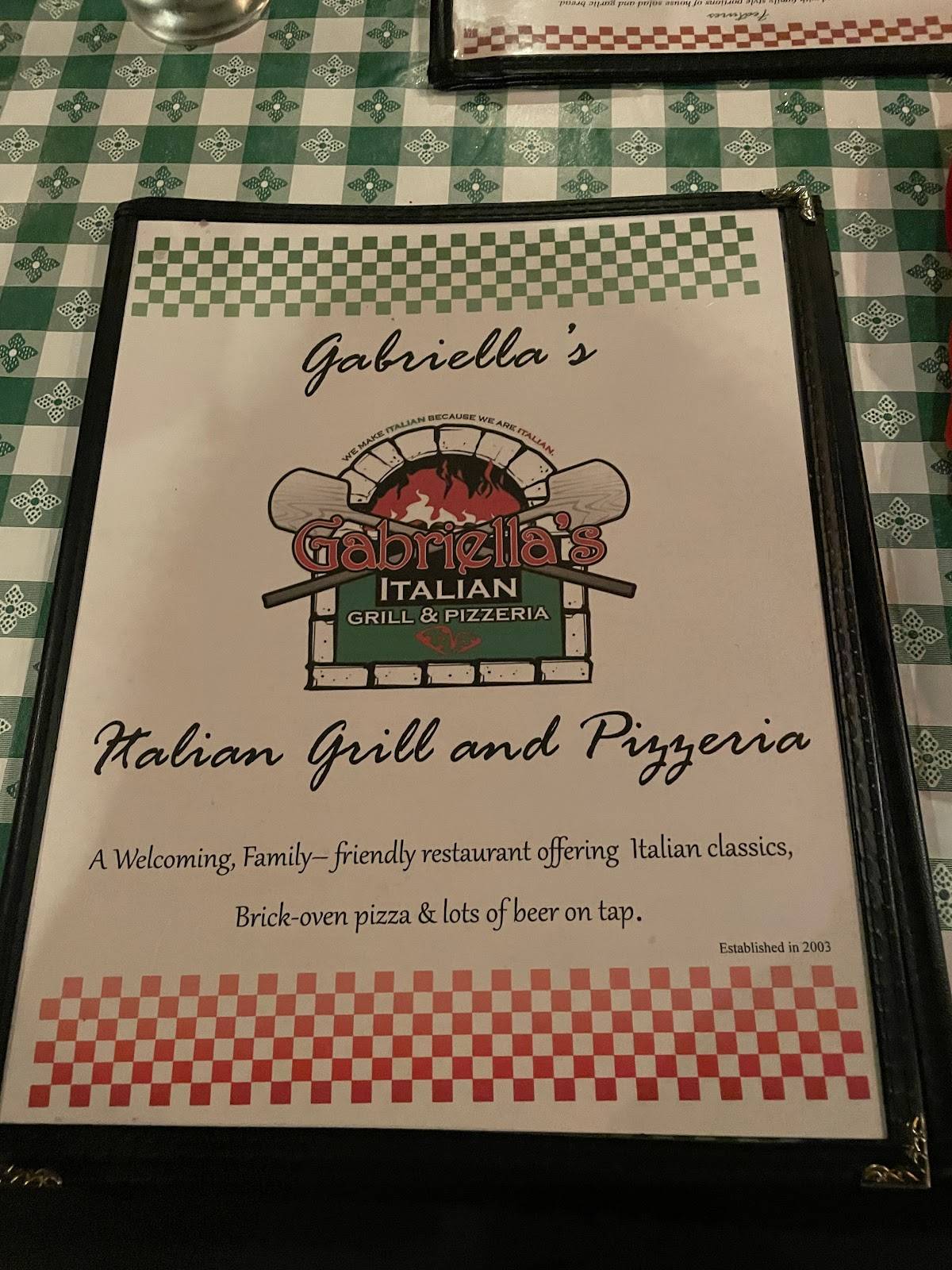 Menu at Gabriella's pizzeria, South Padre Island