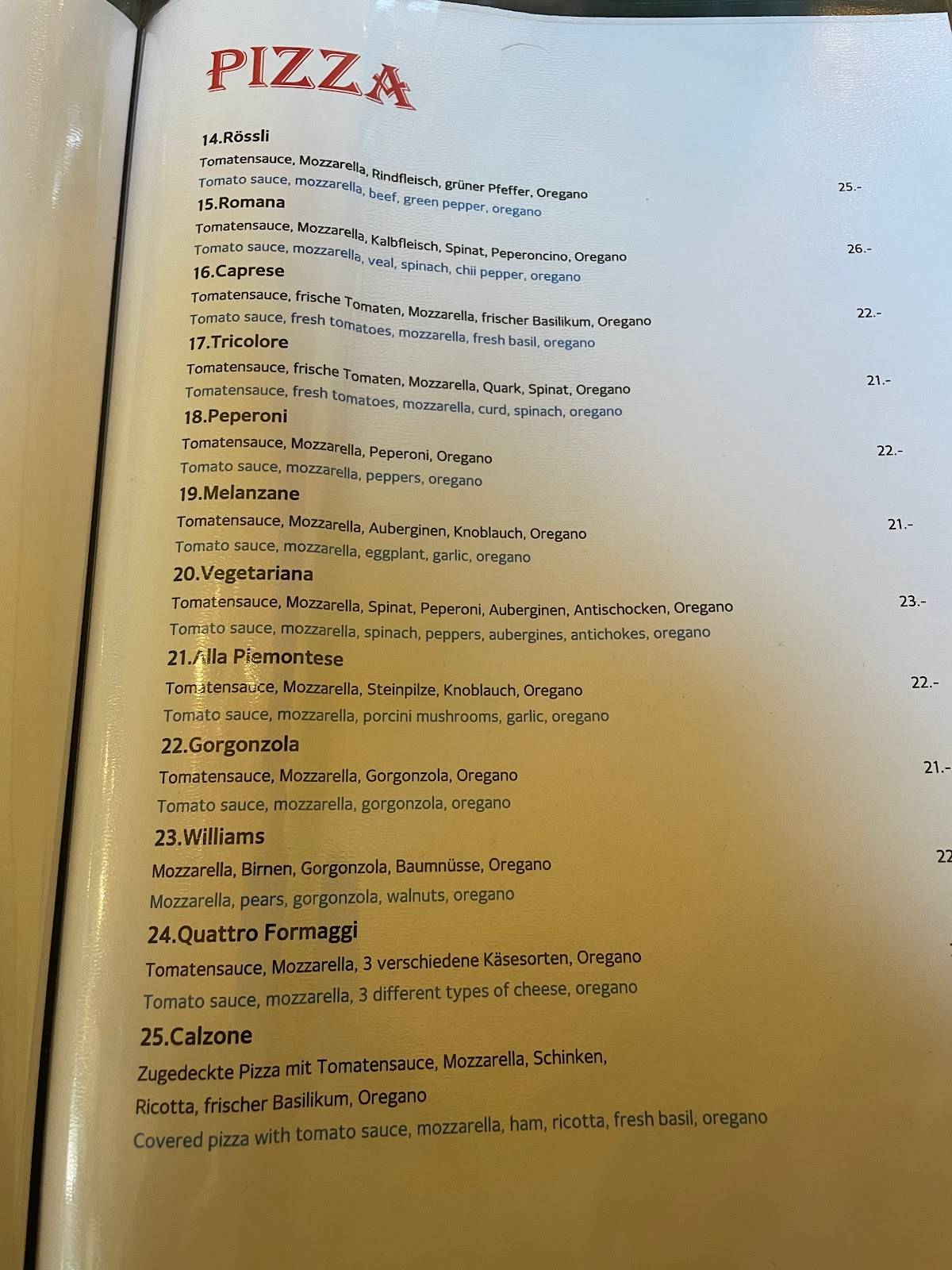 Speisekarte von Restaurant und Pizzeria Leone, Meiringen