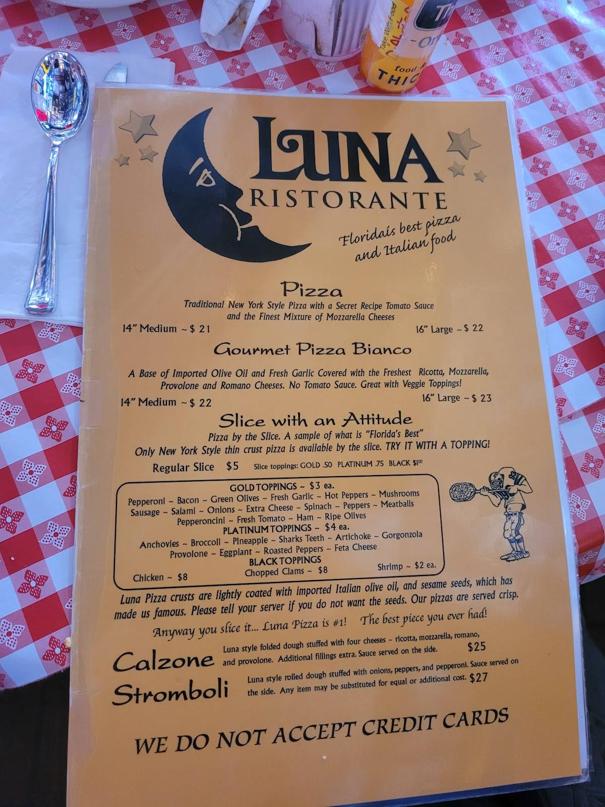 Menu at Luna Restaurant, Venice