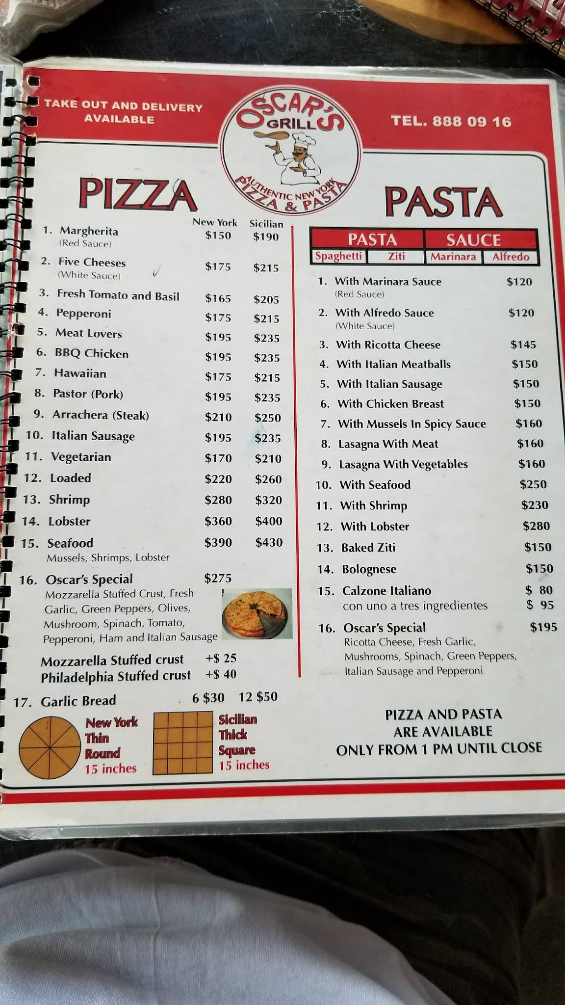 Menu at Oscars Grill pizzeria, Isla Mujeres