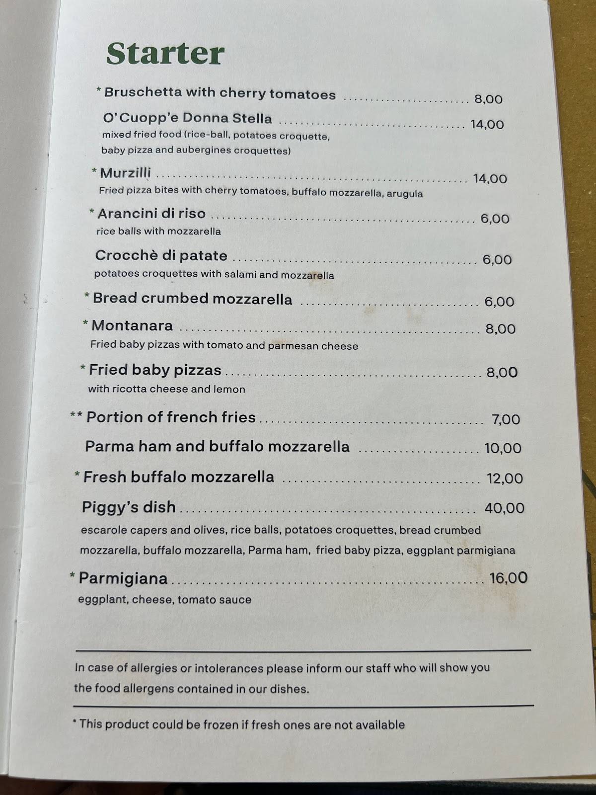 Menu at Pizzeria Donna Stella, Amalfi
