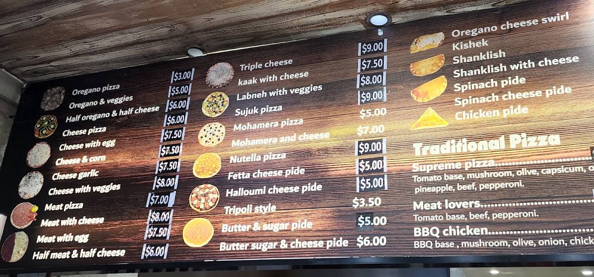 Menu at Rawda Bakery, Smithfield