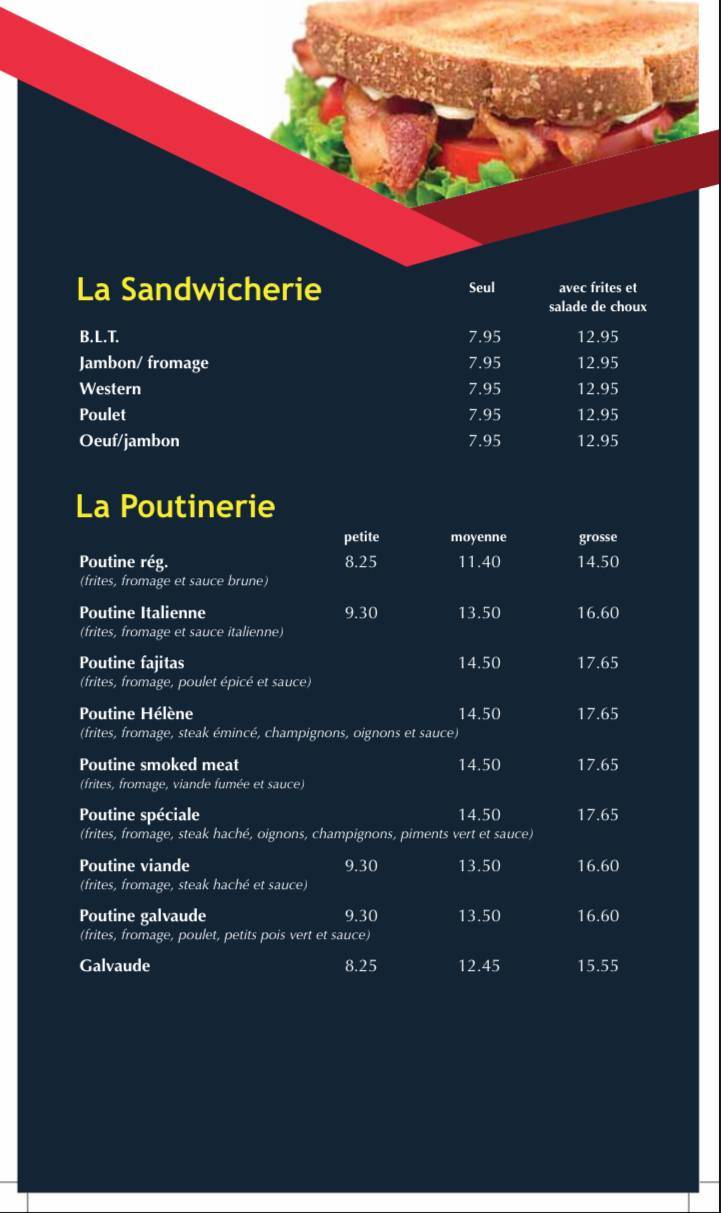 Menu at Resto Bar Hélène, Valcourt