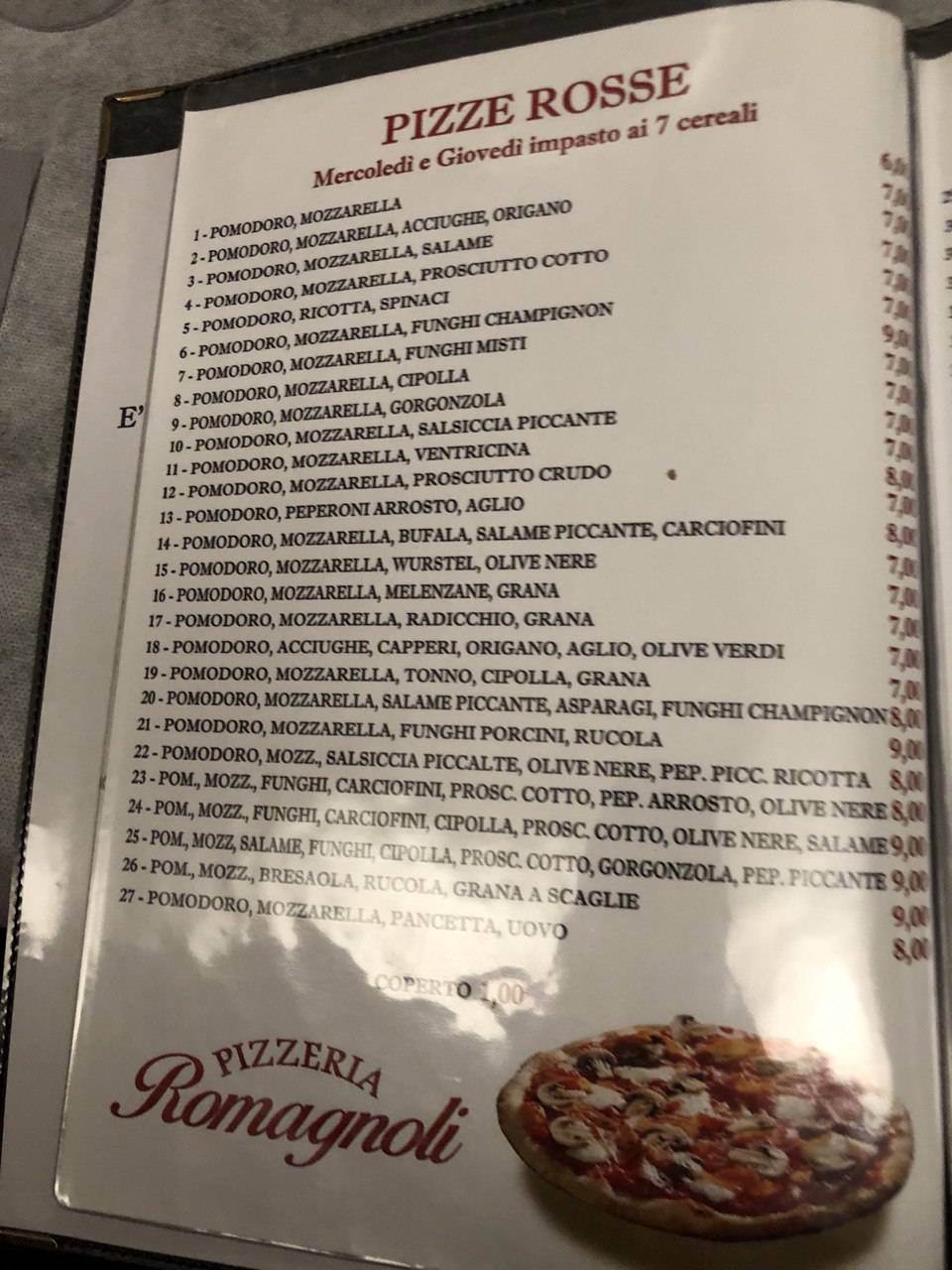 Menu da Pizzeria Romagnoli, Vasto