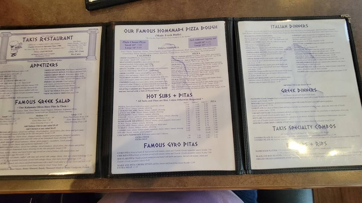 Menu at Takis Restaurant, Leesburg, N 14th St