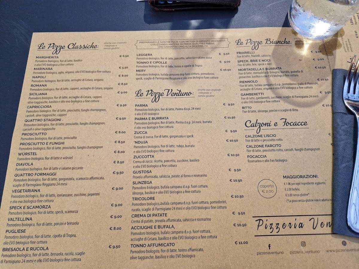 Menu da Pizzeria Ventuno, Morbegno