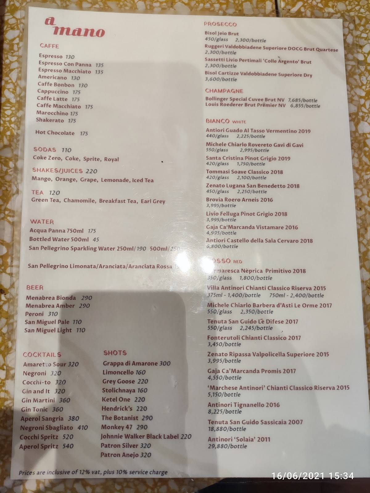 Menu at a mano Rockwell pizzeria, Makati