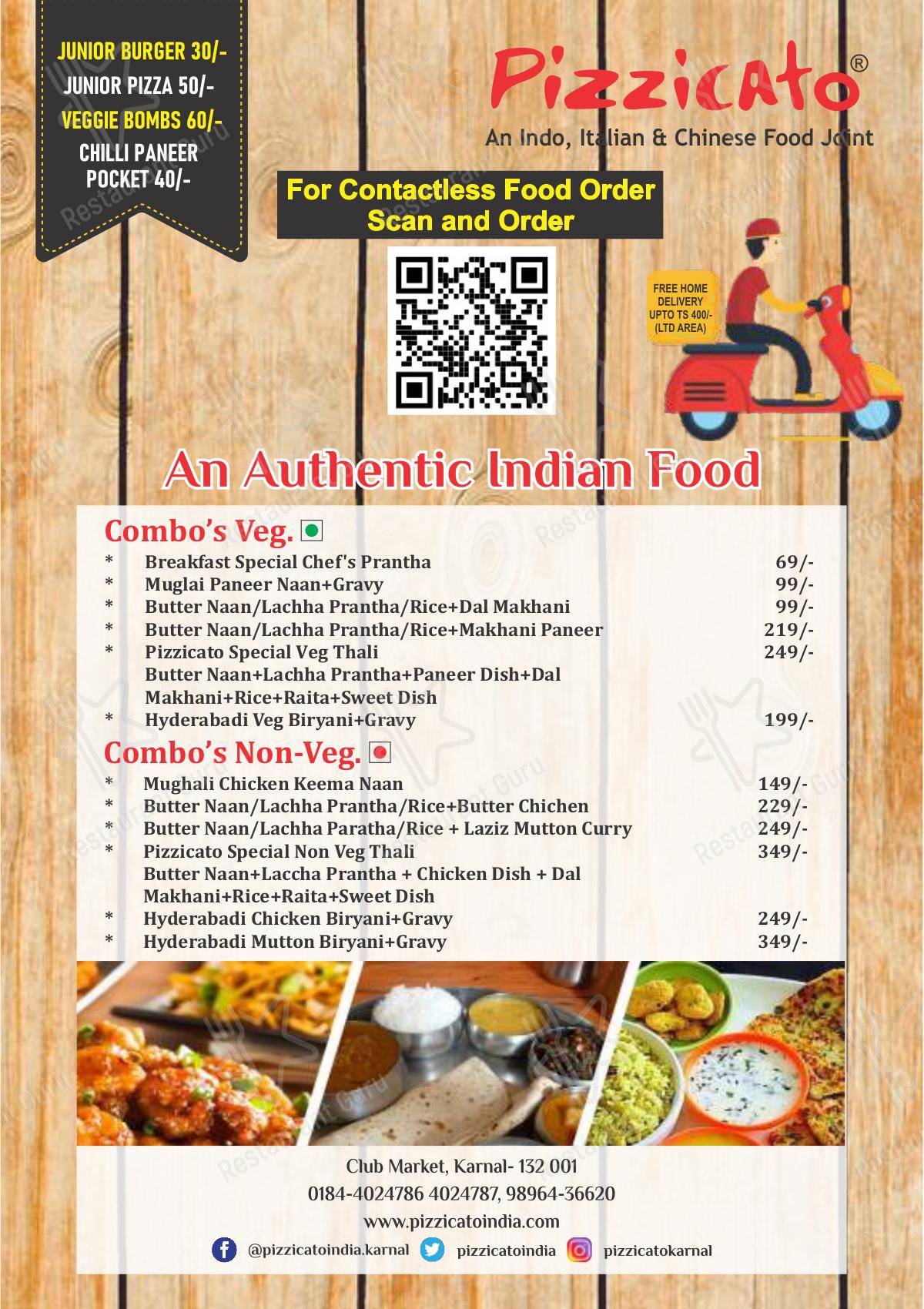 Menu at Pizzicato, Karnal