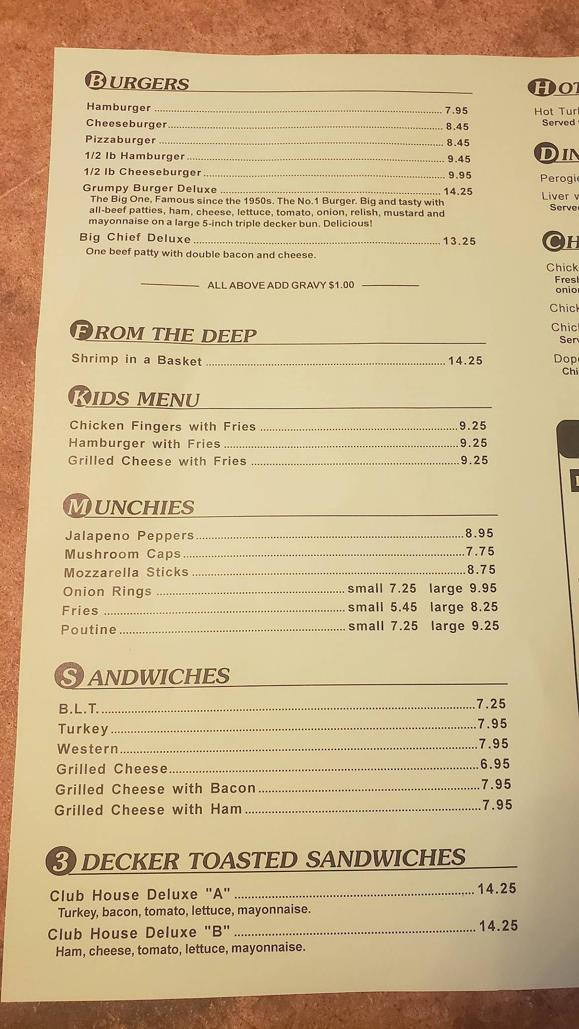 Menu at Place Fortin restaurant, Lakeshore