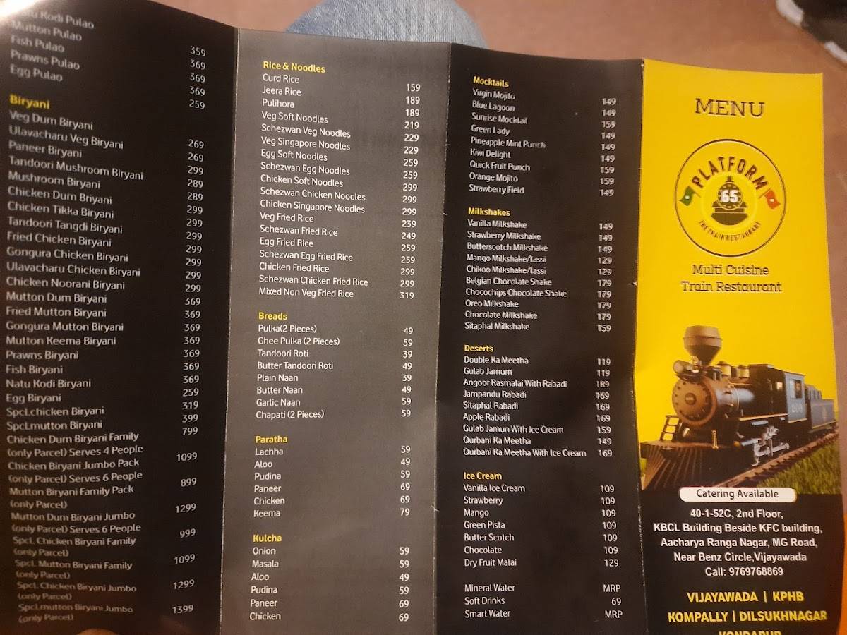 Menu at Platform 65 The Train Theme Restaurant - Vijayawada, Vijayawada