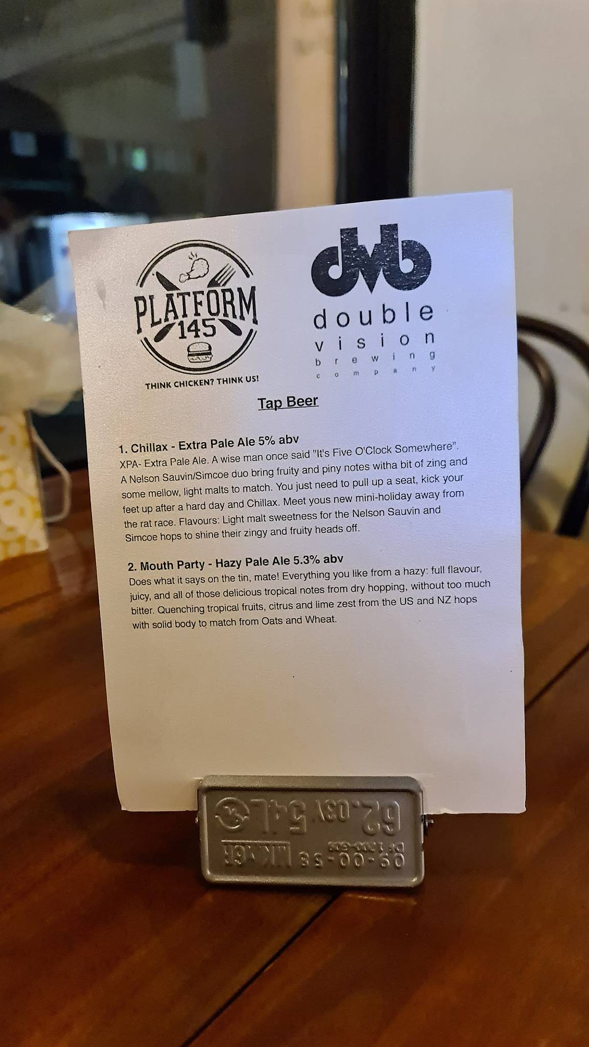 Menu at Platform145 restaurant, Wellington