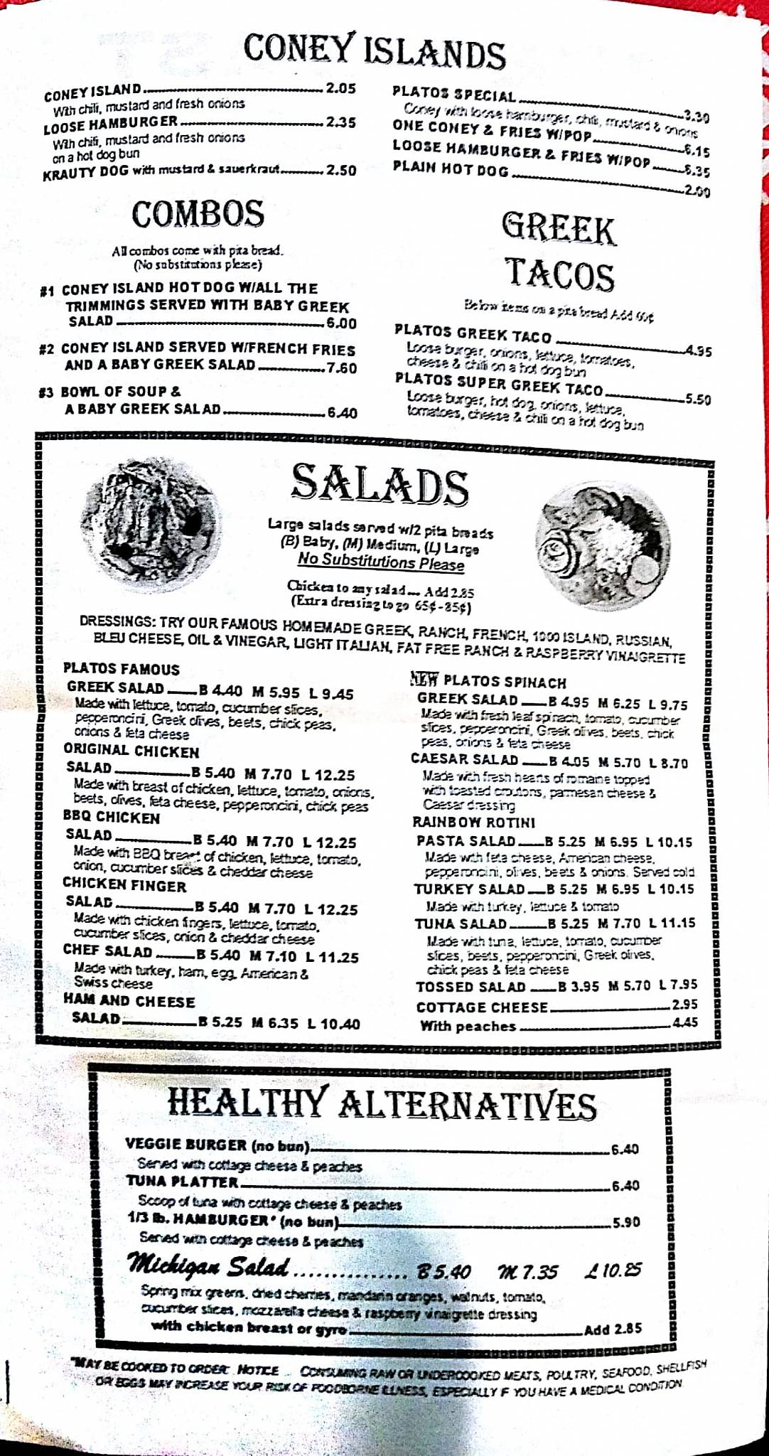 Menu at Plato's Place & Coney Island restaurant, Garden City