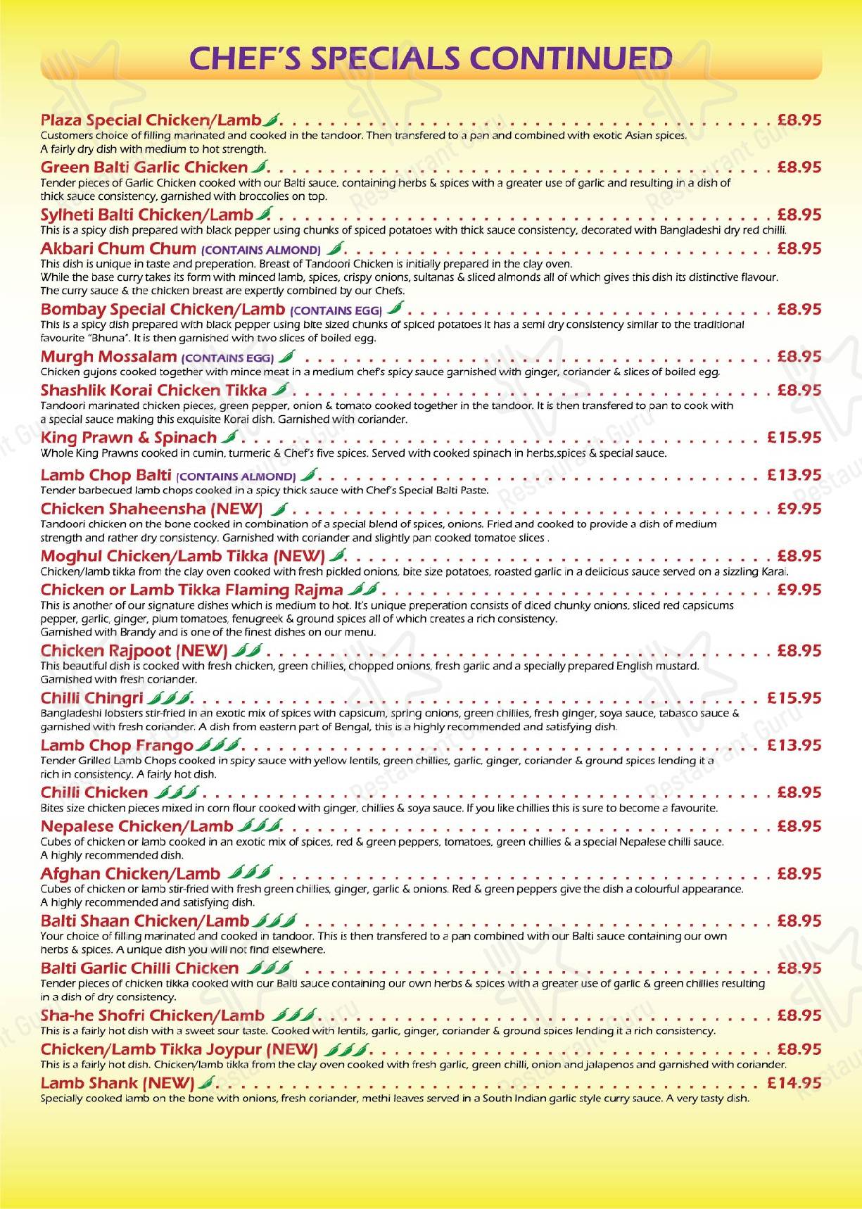 Menu at Plaza Indian Cuisine restaurant, Neath, 31-32 Alfred St
