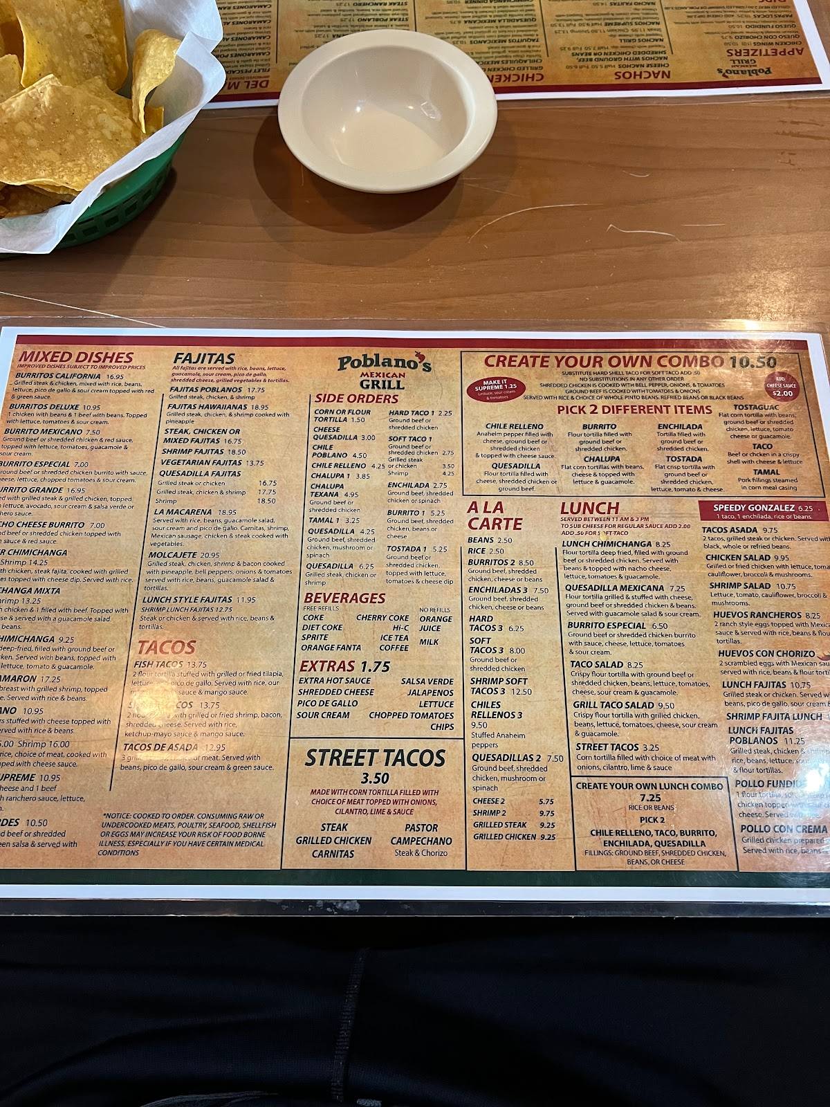 Menu at Poblanos Mexican Bar & Grill, Evans
