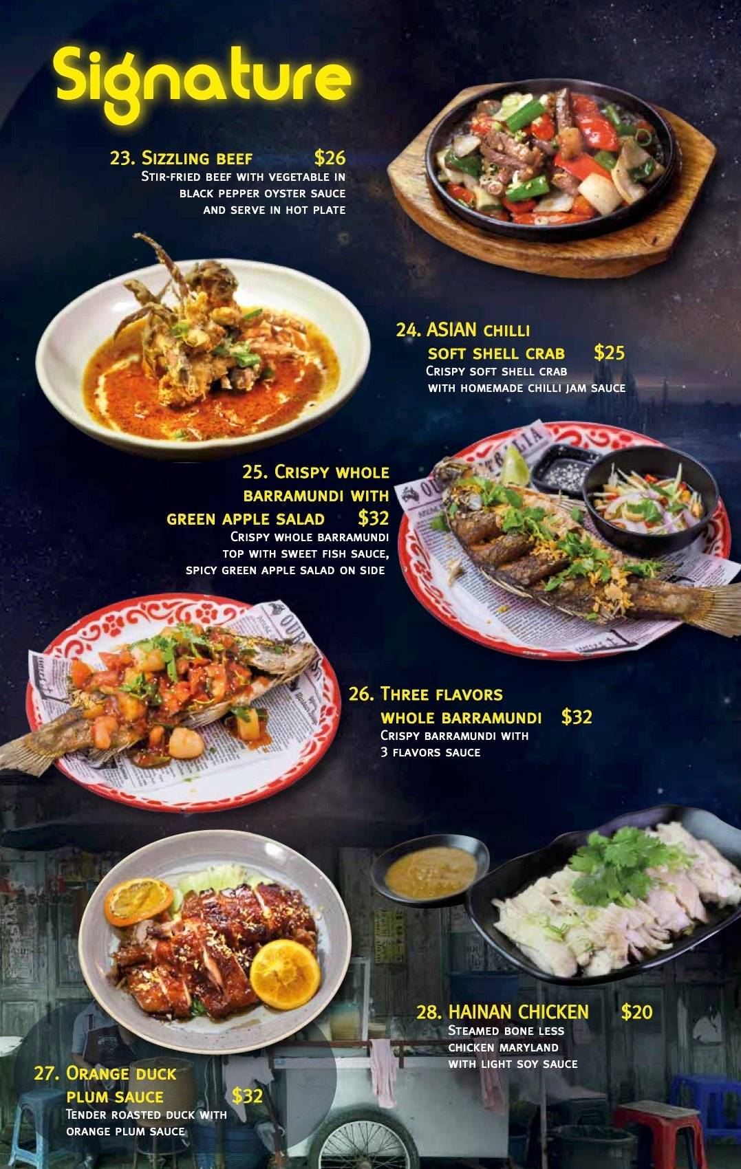 Menu at Pochana restaurant, Brisbane City